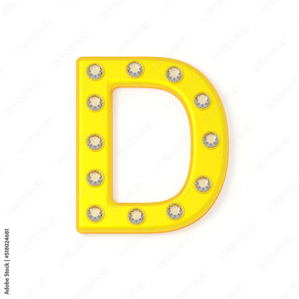 Capital letter D in gold and diamonds. Golden font with diamonds ...