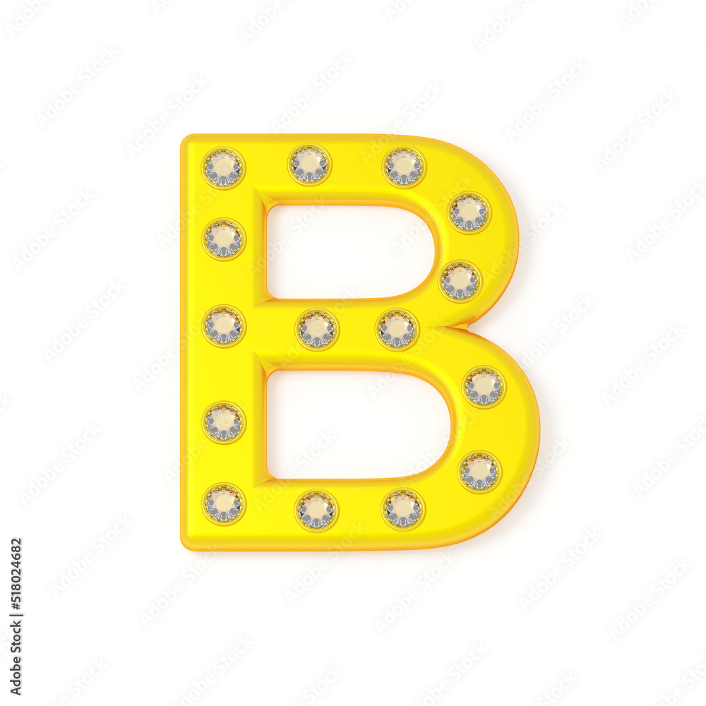 Capital letter B in gold and diamonds. Golden font with diamonds ...