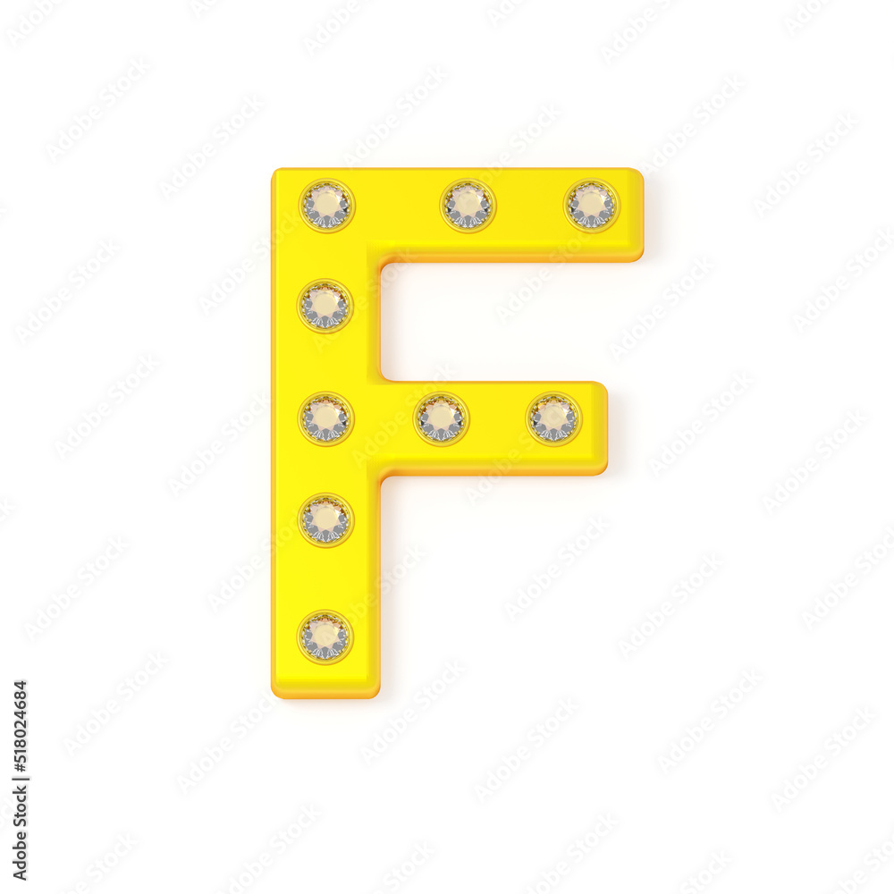 Capital letter F in gold and diamonds. Golden font with diamonds ...