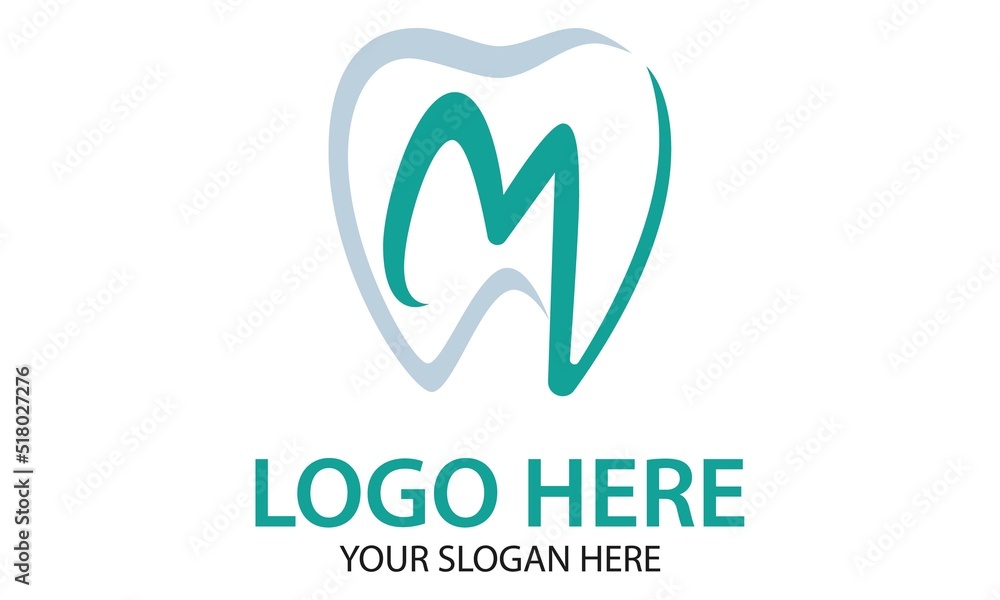 Green Letter M Abstract Tooth Dental Clinic Logo Design Stock Vector ...