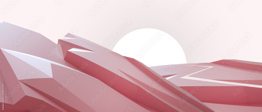 Futuristic Digital Landscape and Metaverse mountain Low poly on Red ...