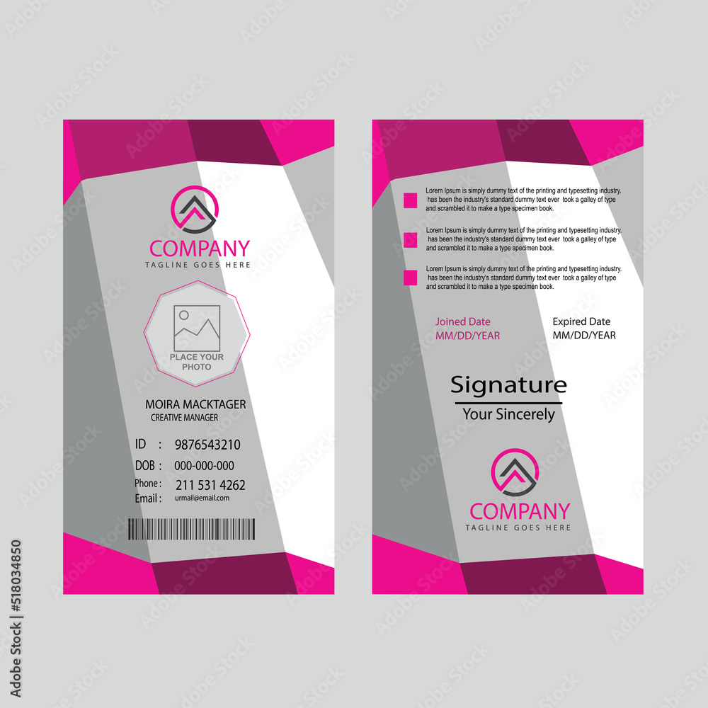 Vetor do Stock: Best company id card, Professional Employee ID card ...