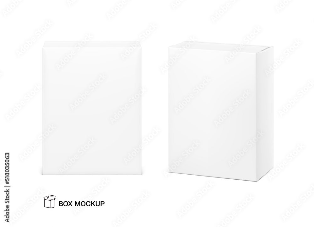 Set of realistic cardboard box mockup. Front and perspective view ...
