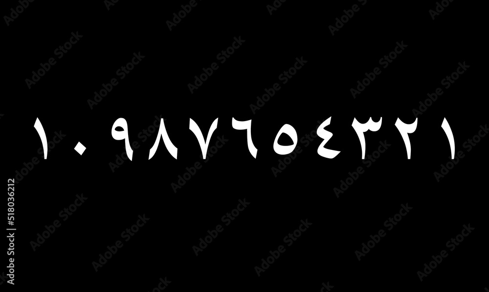 Arabic numbers from one to ten in black background with white letter ...