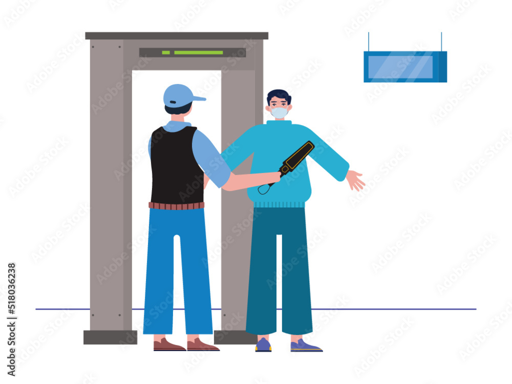 Airport body scanners for passengers. Security officer checks ...