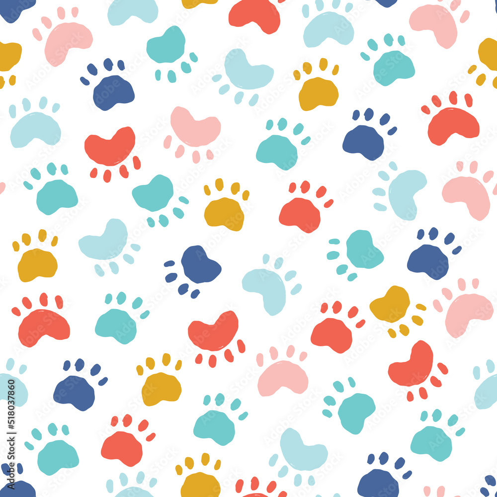 Abstract animal foot print seamless pattern. Vector pet trail ...