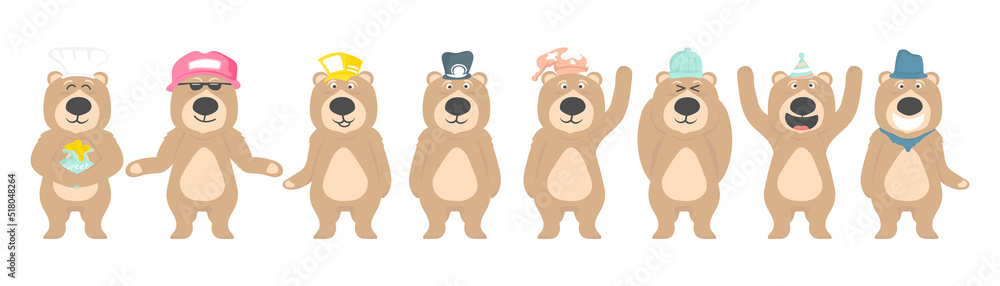 Cartoon collection of bear standing design, Vector illustration. Stock ...