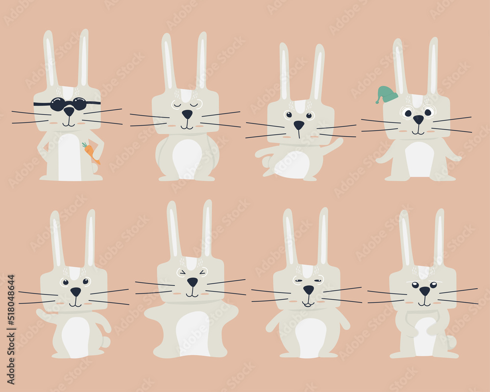 Cartoon collection of rabbit standing design, Vector illustration ...