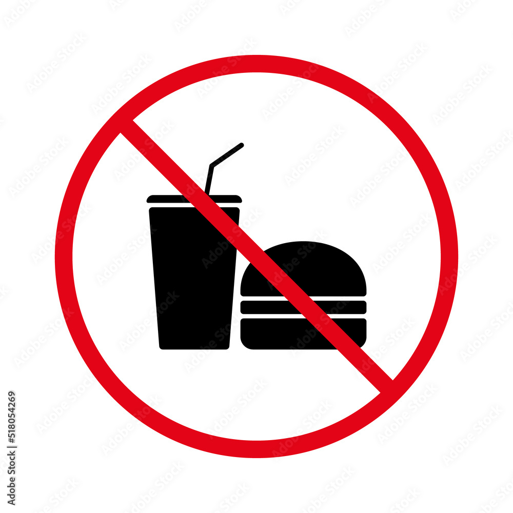 No Allowed Drink Eat Burger Sign. Ban Soda Sandwich Black Silhouette ...