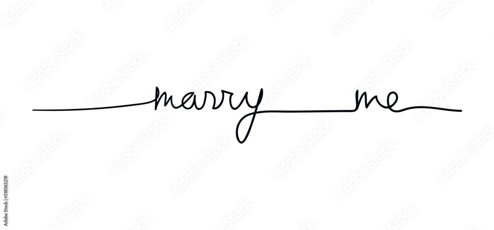 Marry me phrase handwritten lettering. One line continuous phrase ...
