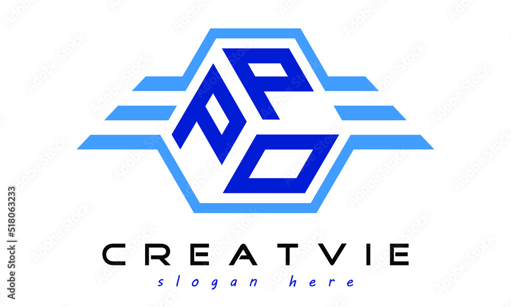 PPO three letter geometrical wings logo design vector template ...