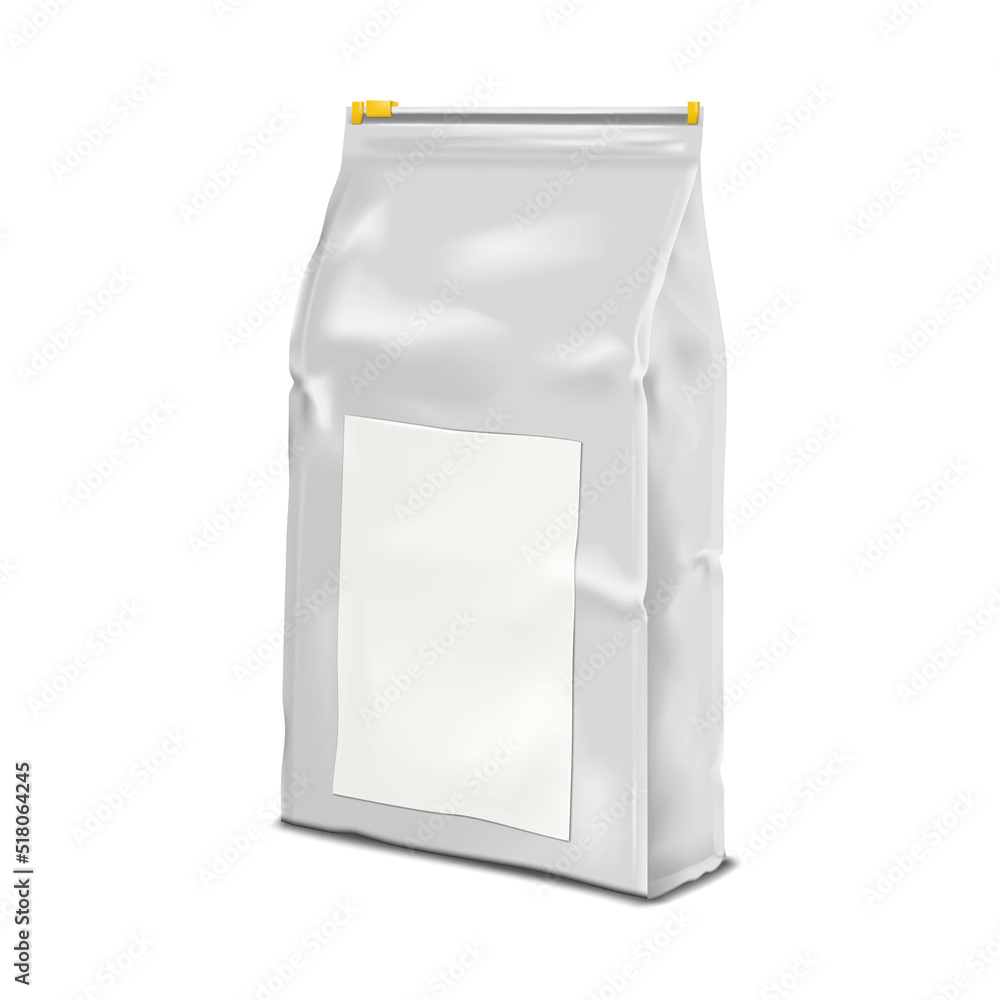 Flat bottom plastic pouch with blank paper label sticker and top slider ...