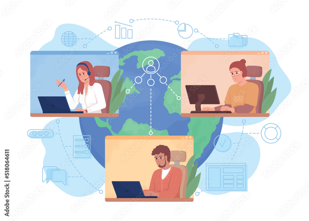 Vecteur Stock Collective remote work 2D vector isolated illustration ...
