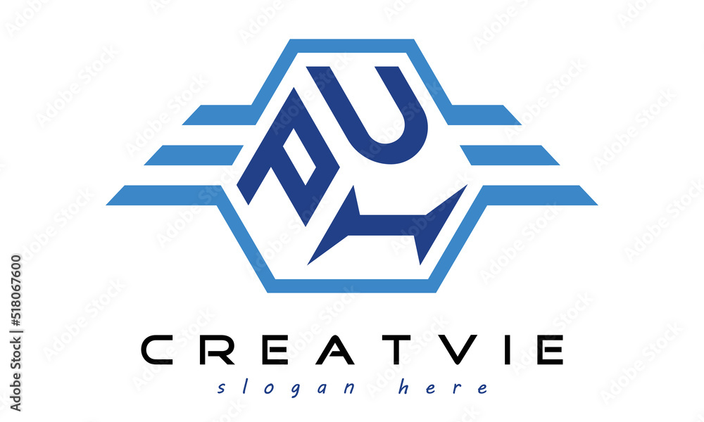 PUI three letter geometrical wings logo design vector template ...