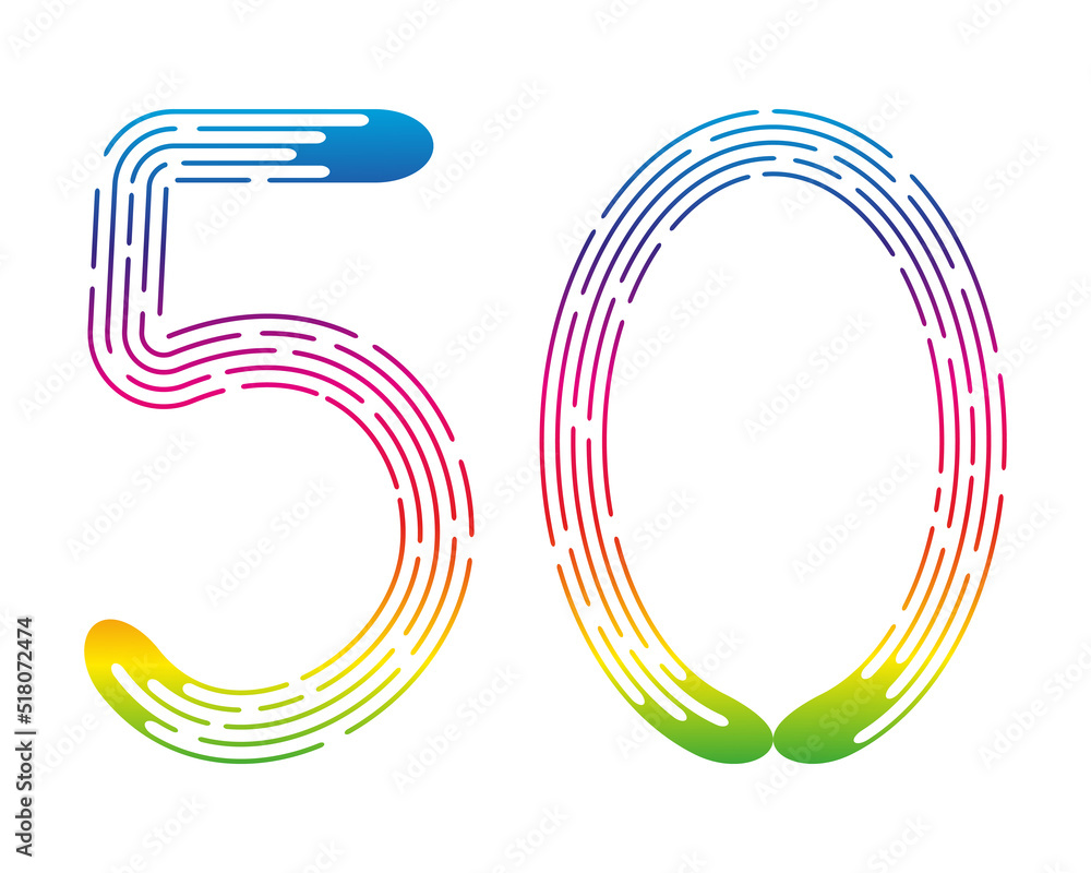 Number 50 from colorful rainbow dotted lines isolated on white ...