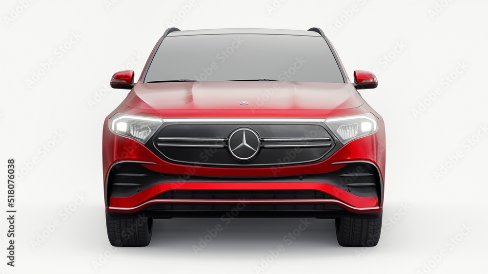 Berlin. Germany. June 12, 2022. Red Mercedes-Benz EQA 2022. 3d model of ...