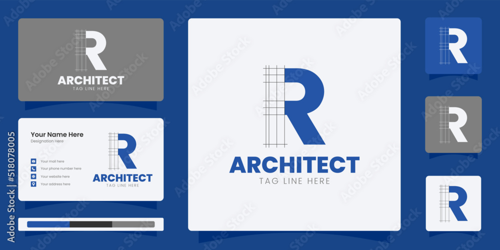 Initial letter r logo design, Architect monogram with line art logo ...