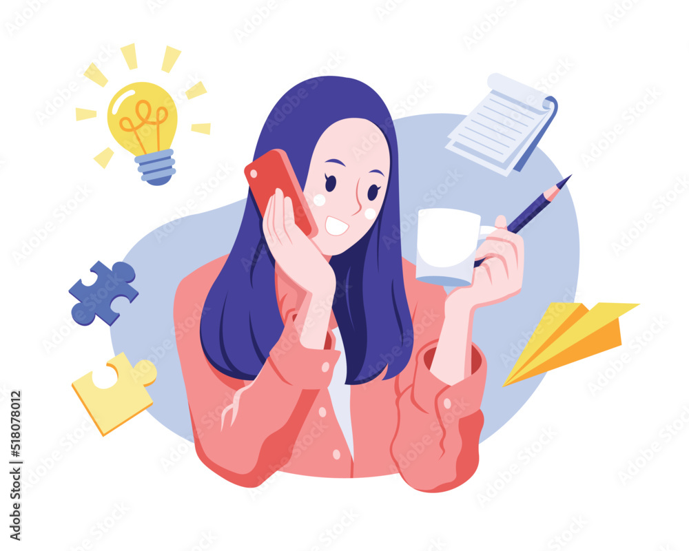 Flat style modern productivity concept cartoon illustration Stock ...