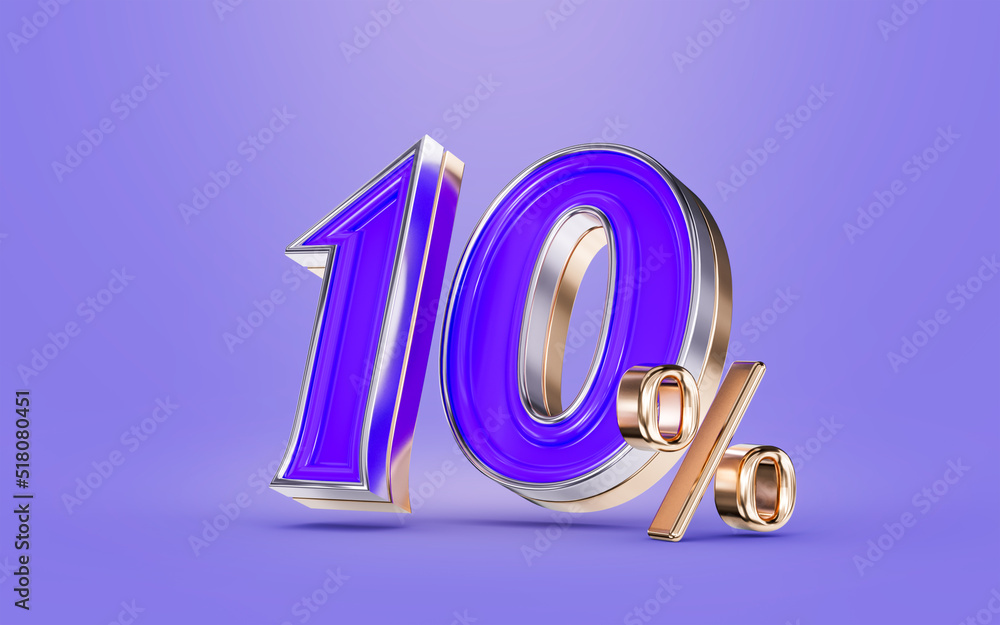 10 percent discount offer purple color number and background 3d render ...