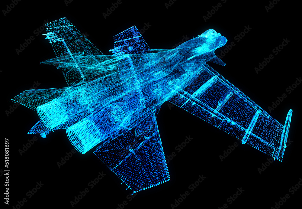 Military Jet from x-ray polygonal line. Air plane in motion, lines and ...