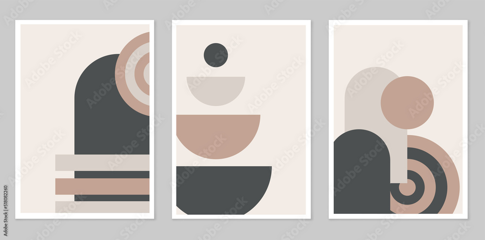 Vector illustration. Boho style. A set of abstract posters. Mid-century ...