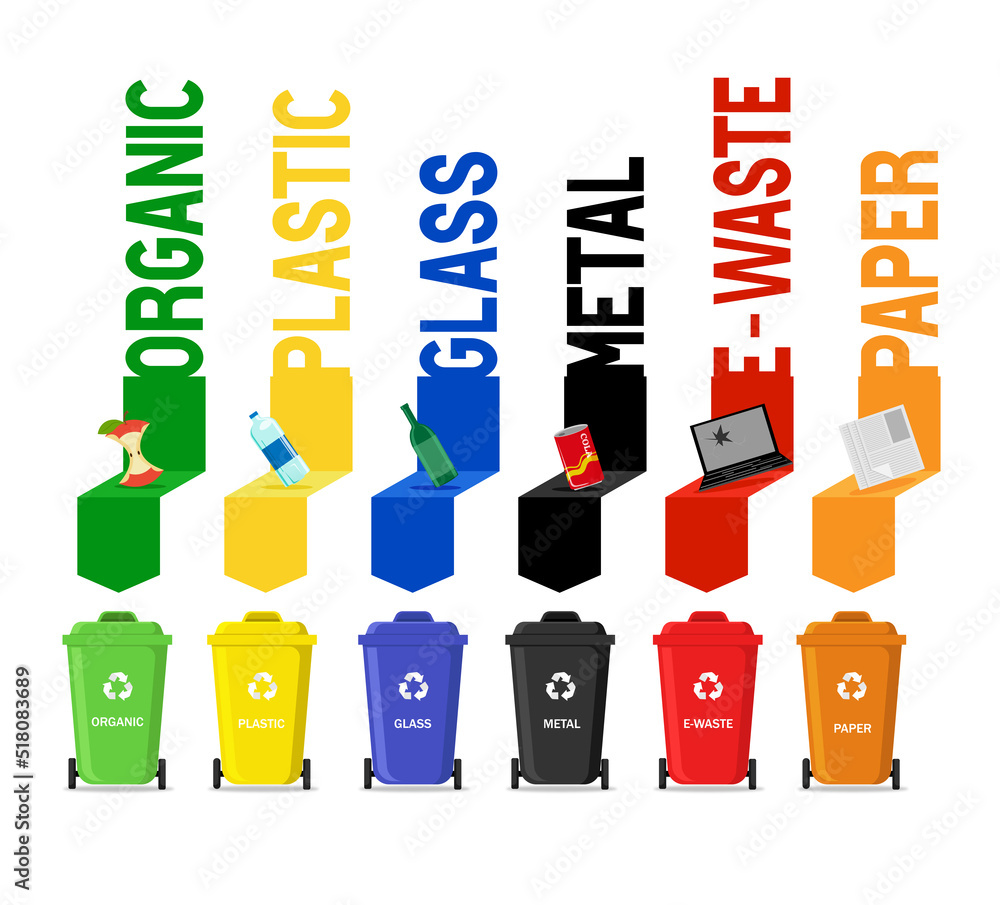 Plastic containers for garbage of different types. Waste management ...