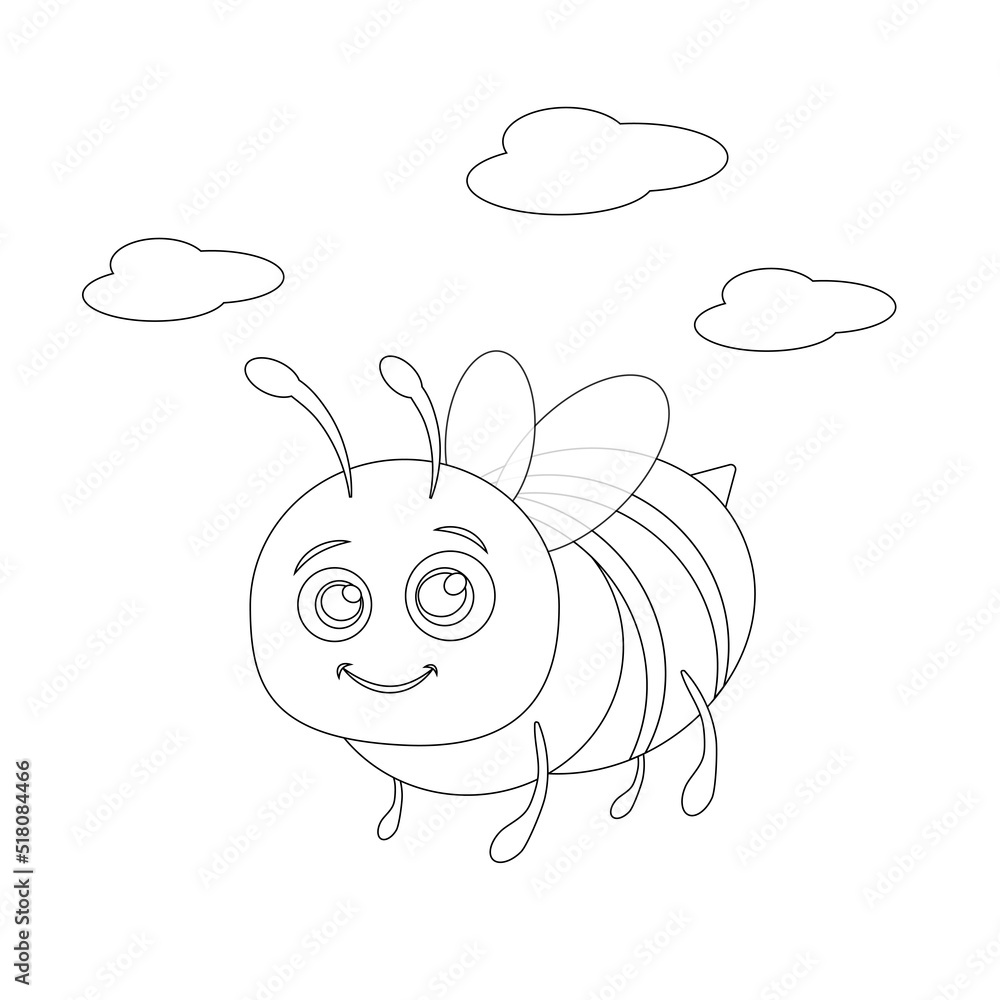 Bee cartoon character. For coloring book. Illustration of a Friendly ...