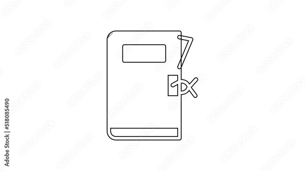 Black line Police station folder icon isolated on white background. 4K ...