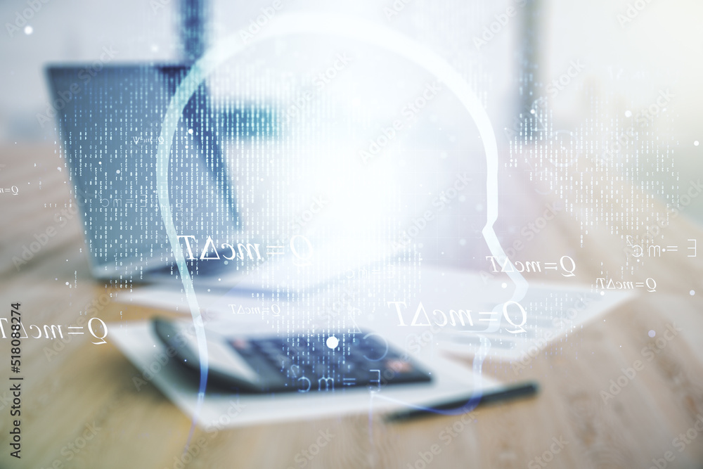 Abstract virtual artificial Intelligence interface with human head ...