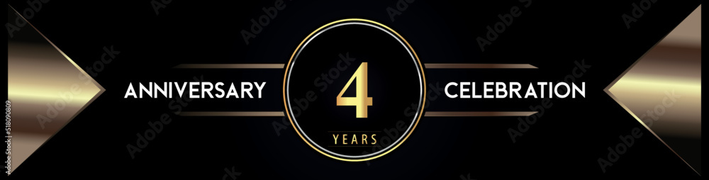 4 years anniversary celebration logo with gold number and metal ...