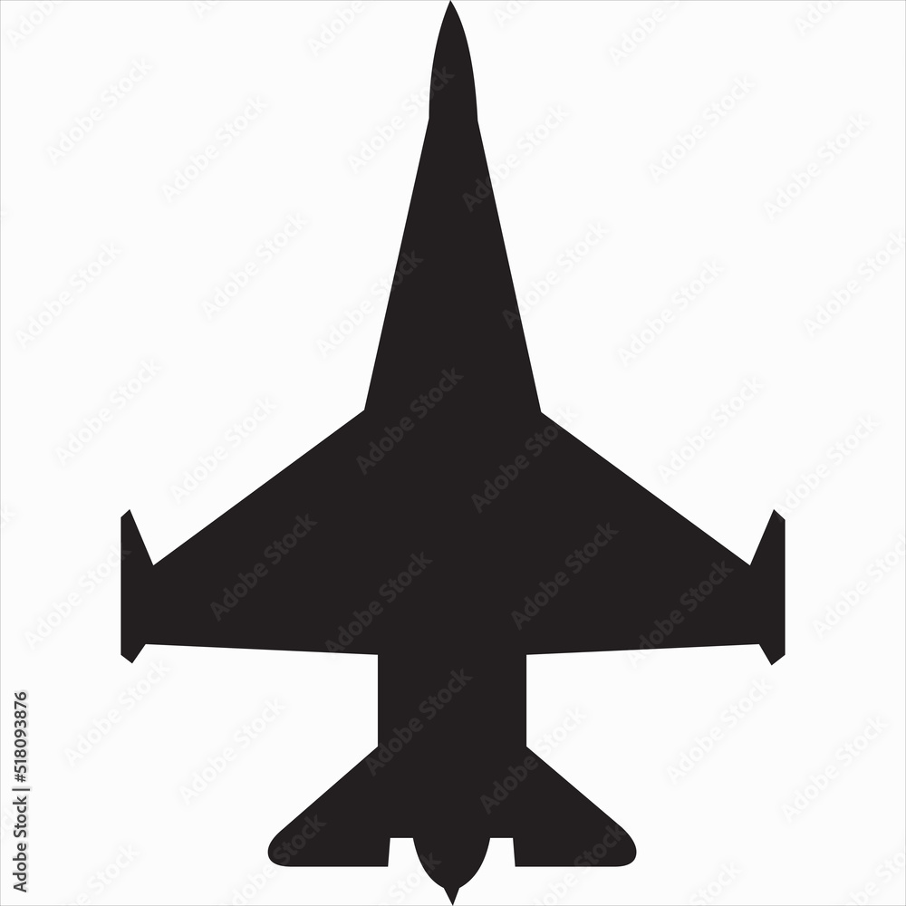 Vector, Image of fighter plane icon, black and white color, with ...