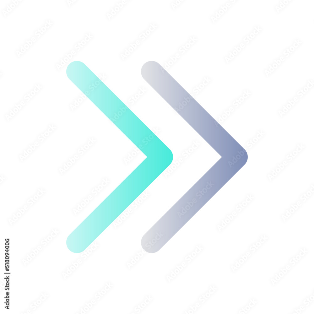 Right double arrow flat gradient color ui icon. Guillemets. Fast forward button. Speed up ...
