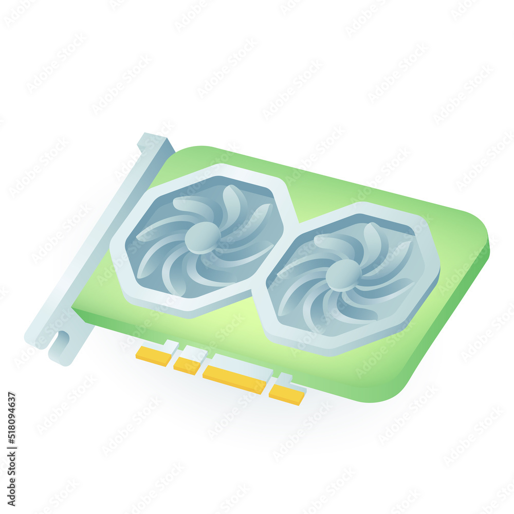 3d cartoon style computer microchip icon on white background. Realistic ...