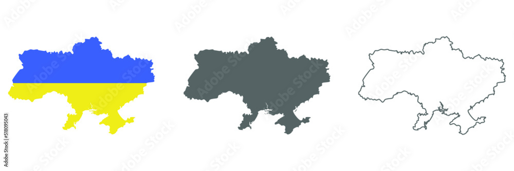 Ukraine map icon. Ukraine silhouette flag collection signs. Vector ...