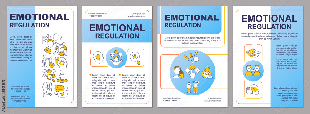 Emotional regulation blue brochure template. Leaflet design with linear ...
