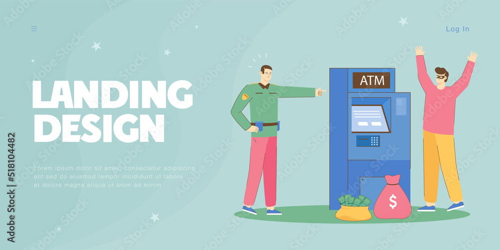 Criminal attack on ATM bank machine by theft stealing cash money. Male ...