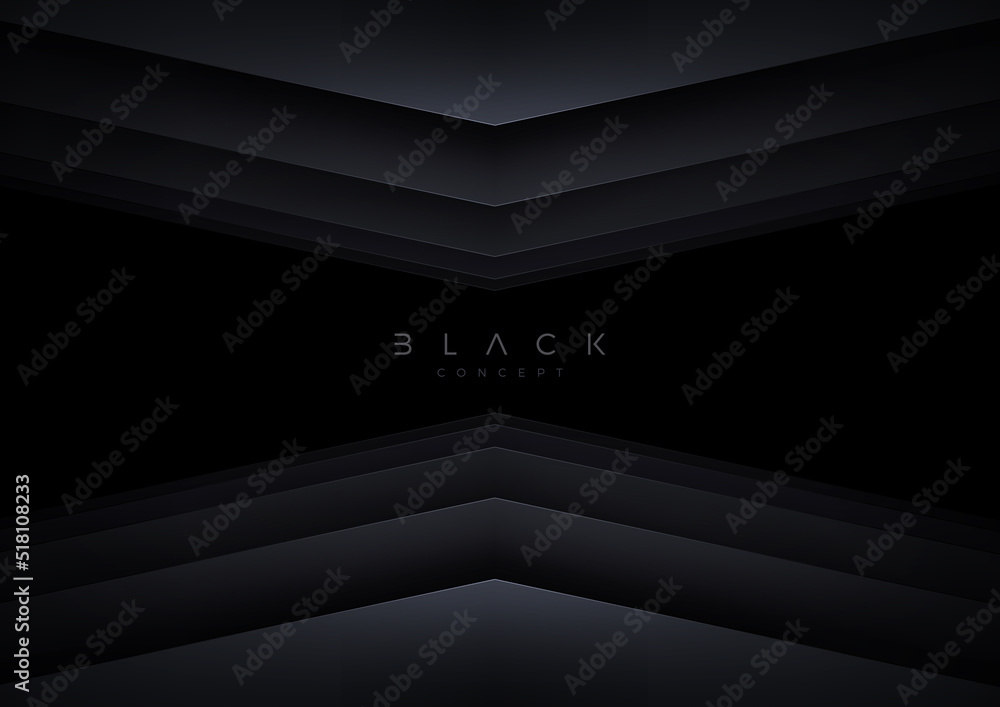 Black background with 3d layered abstract shape. Minimal template ...