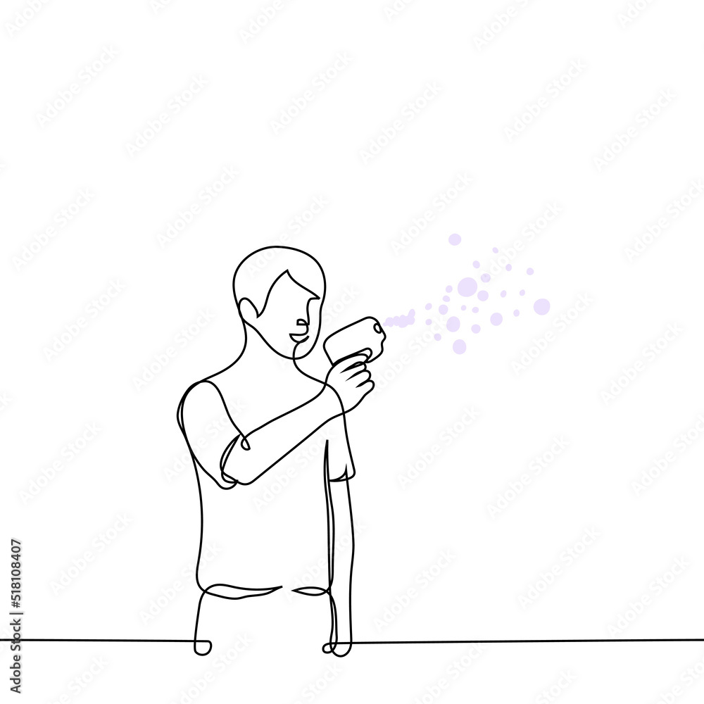man blowing bubbles from bubble generator - one line drawing vector ...