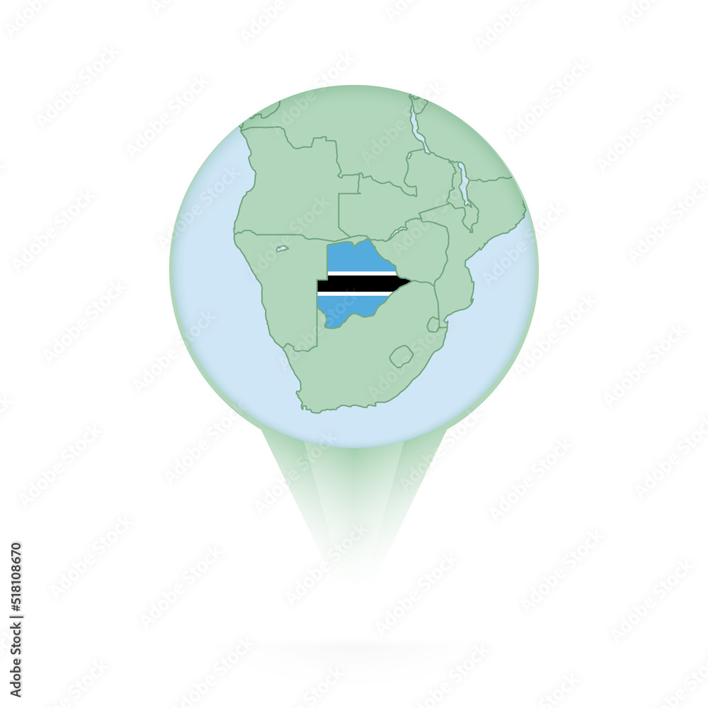 Botswana map, stylish location icon with Botswana map and flag. Stock ...