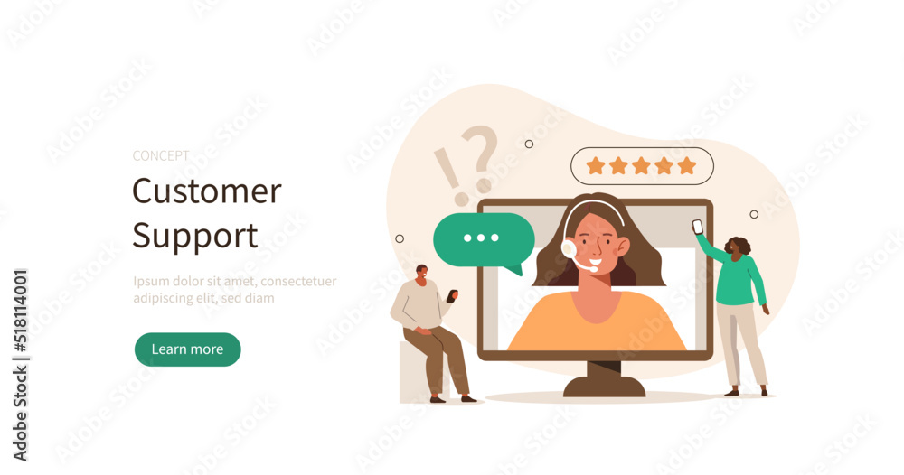 Customer support. Characters talking with helpdesk or call center ...