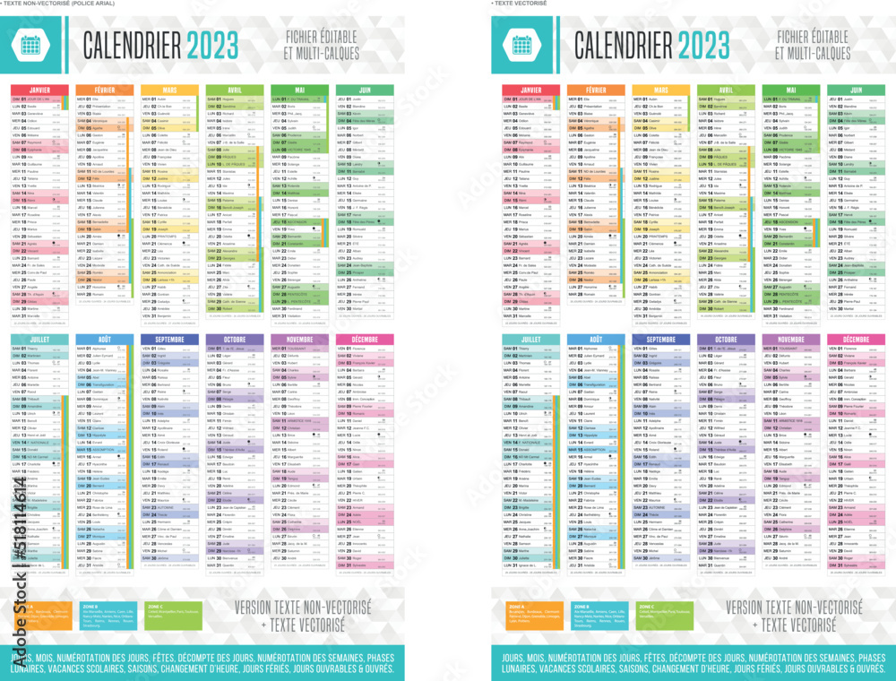 Calendrier 2023 - Fichier éditable et multi-calques Stock Vector ...