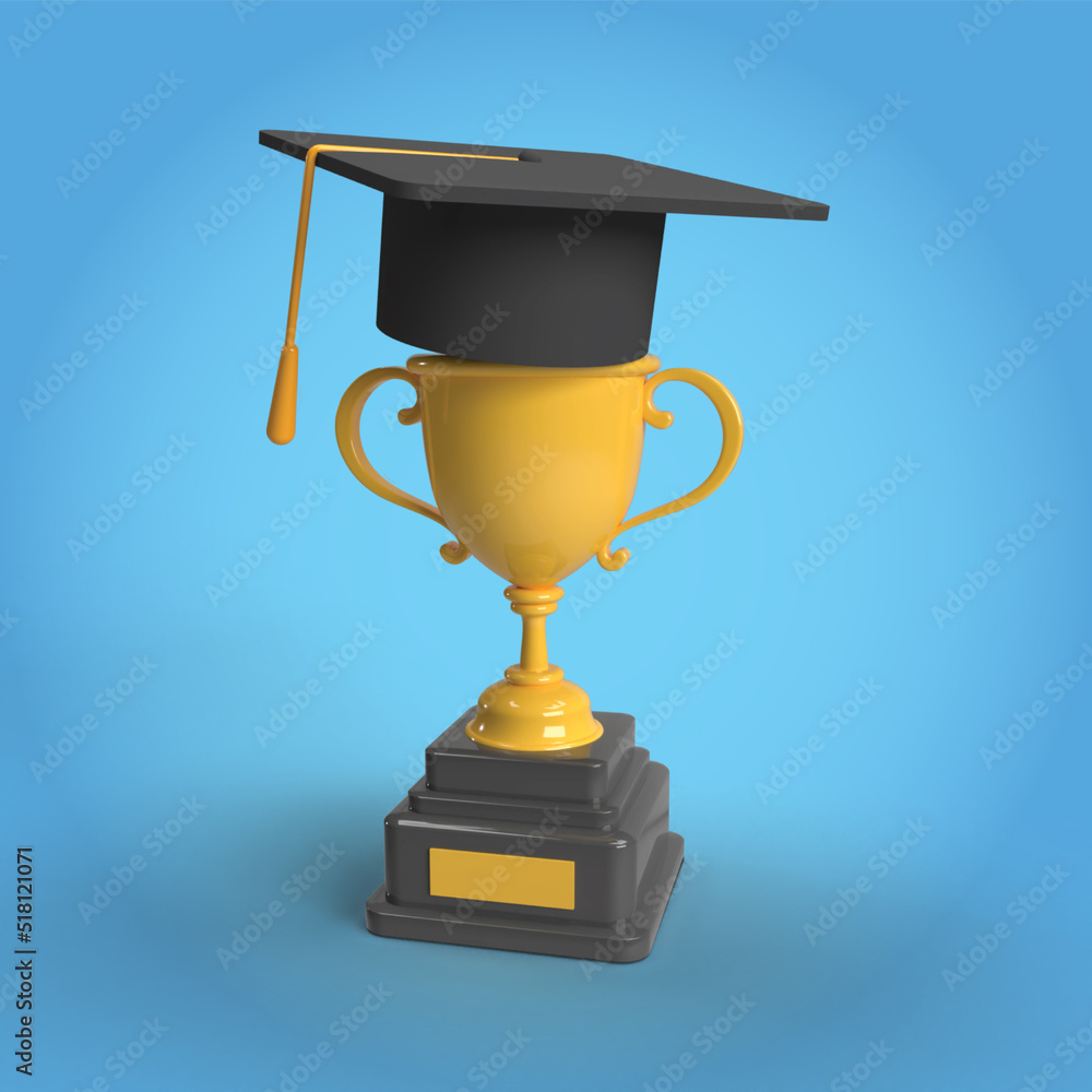 3d trophy and graduation with blue background Stock Vector | Adobe Stock