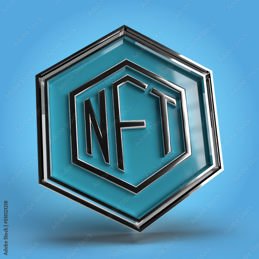 3d NFT Logo Icon PNG Blue Background Stock Vector | Adobe Stock