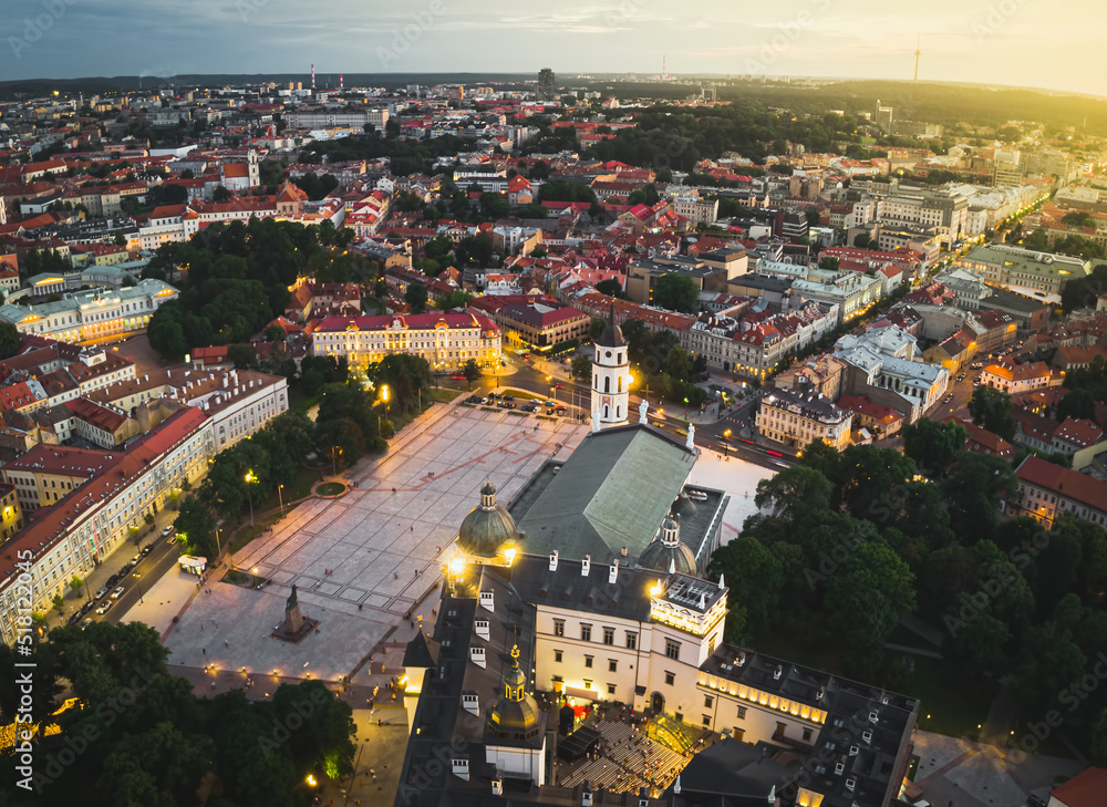 Aerial view from famous Gediminas castle tower to main cathedral square ...