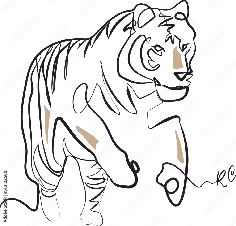 Continuous one line drawing art: Tigers are endangered because their ...