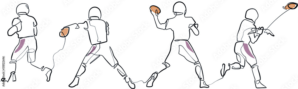 Continuous one line drawing art: Professional Quarterback Throwing and ...
