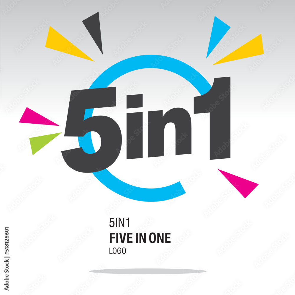 5 in 1 logo design, letters in broken circle with colorful bang of ...