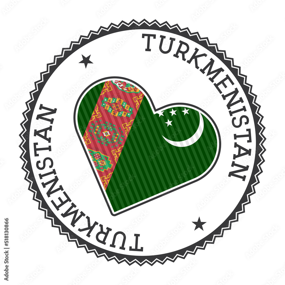 Turkmenistan heart badge. Vector logo of Turkmenistan with name of the ...