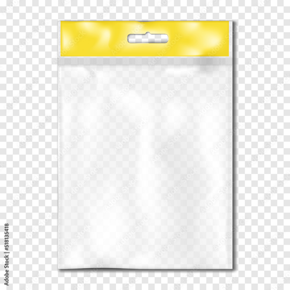 Clear plastic pouch with euro slot hanger on transparent background ...