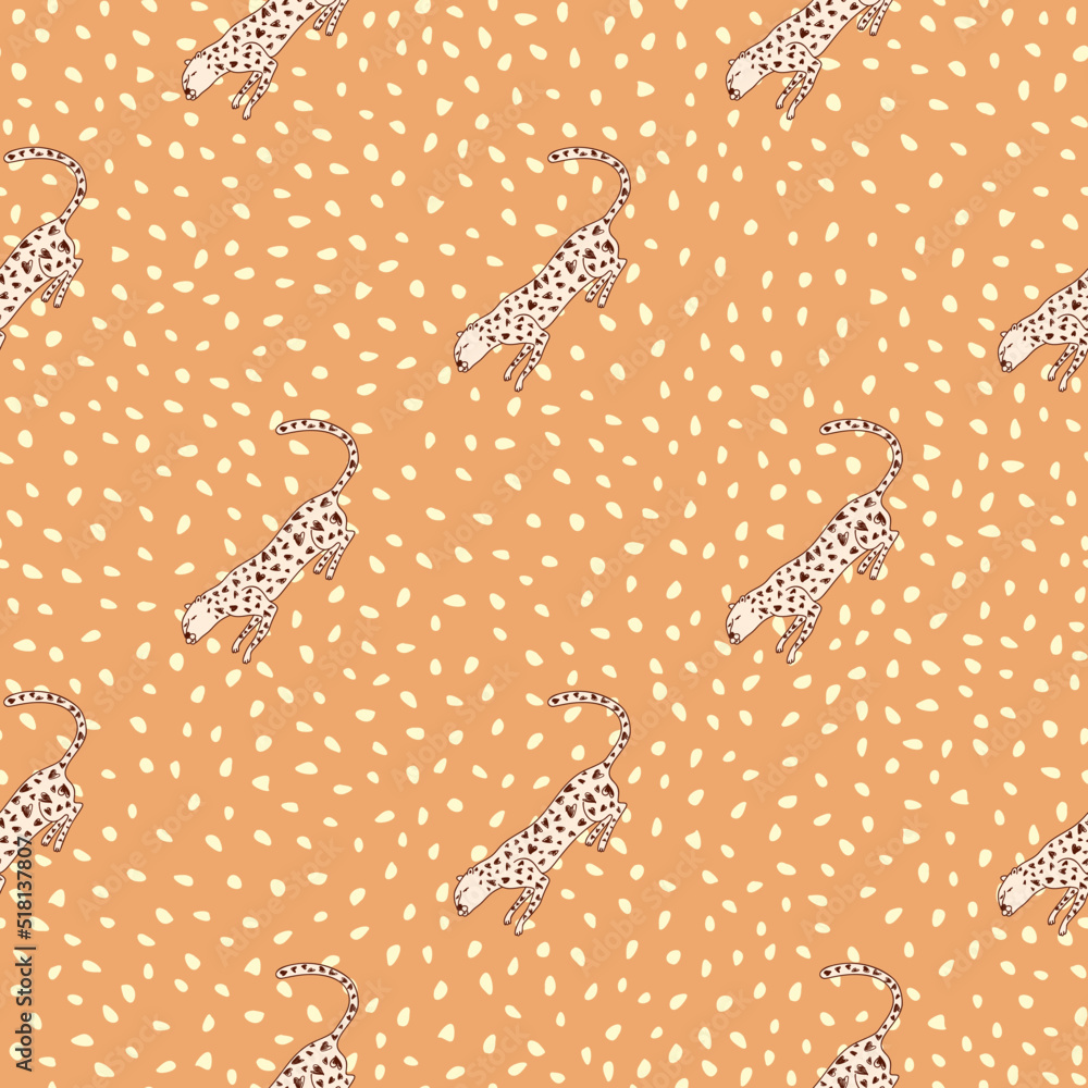Doodle cheetah seamless pattern. Hand drawn cute leopard endless ...